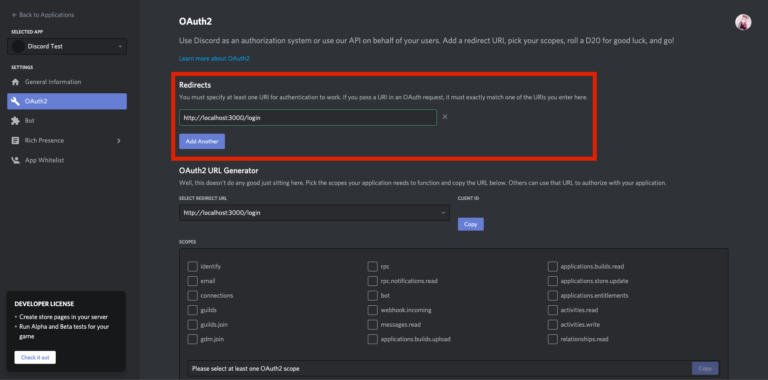 How do I open the Discord developer portal?